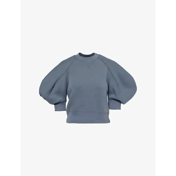 Sacai Puff-Sleeve Cropped Sweatshirt - Blue Gray | Editorialist